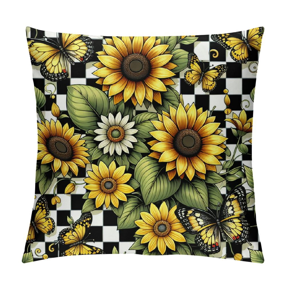 PHYHOO Short Plush Pillow Covers Yellow Floral Butterfly Spring Summer ...