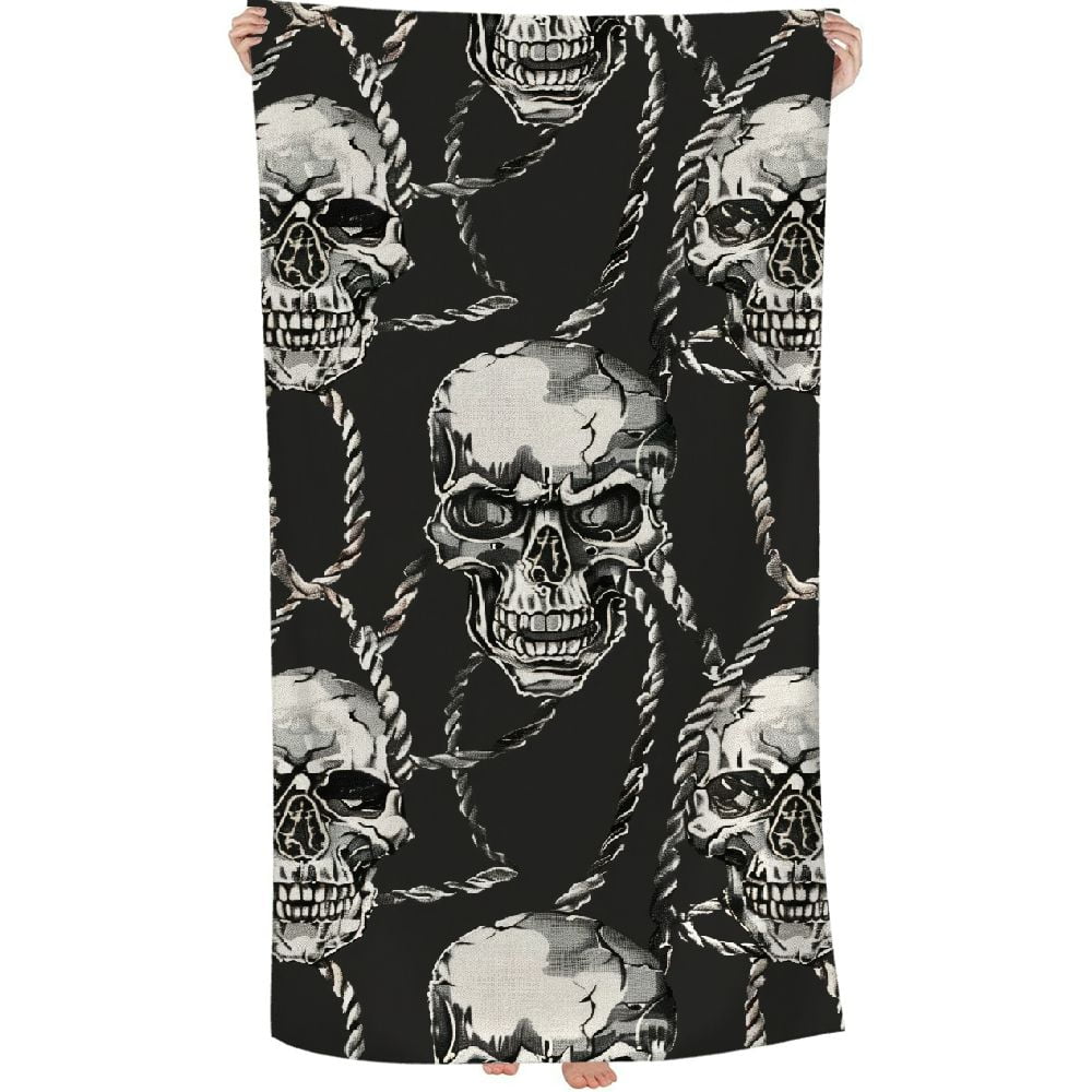 PHYHOO Skull Pattern Microfiber Beach Towel, Halloween Skeleton Large ...