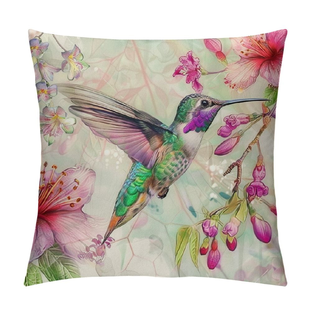 PHYHOO Spring Bird Pillow Covers Hummingbird Orchid Flowers Blooming ...