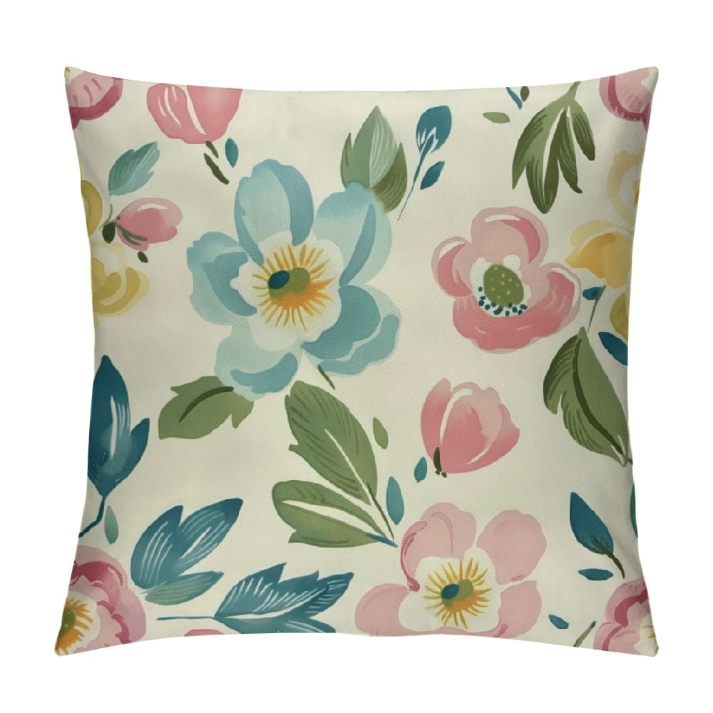 PHYHOO Spring Floral Pillow Covers Cute Watercolor Yellow Pink Blue ...