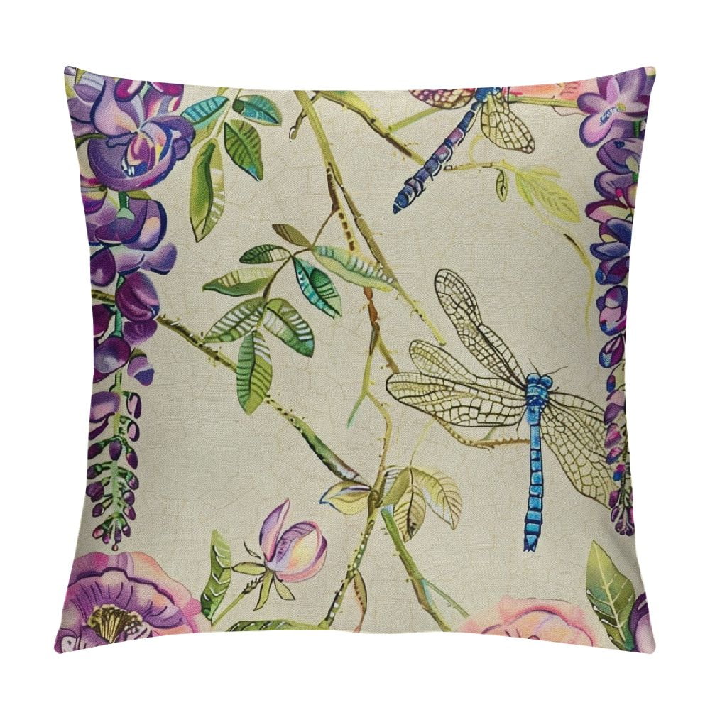 PHYHOO Spring Flowers Pillow Covers Watercolor Purple Floral Decorative ...