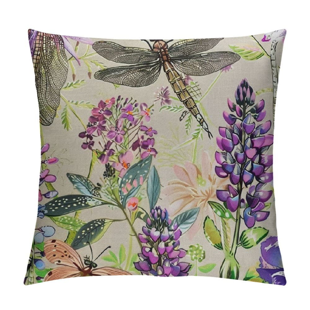 PHYHOO Spring Flowers Pillow Covers Watercolor Purple Floral Decorative ...