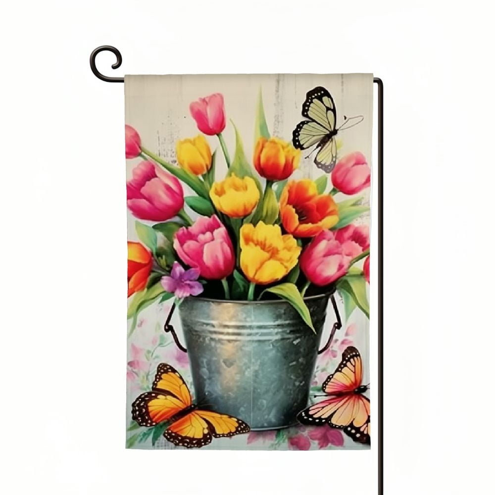 PHYHOO Spring Garden Flags Double Sided Floral Butterfly Tulip Metal ...