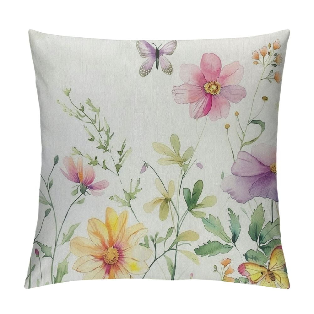 PHYHOO Spring Pillow Cover Multi-Colored-Flowers Butterfly Decorations ...