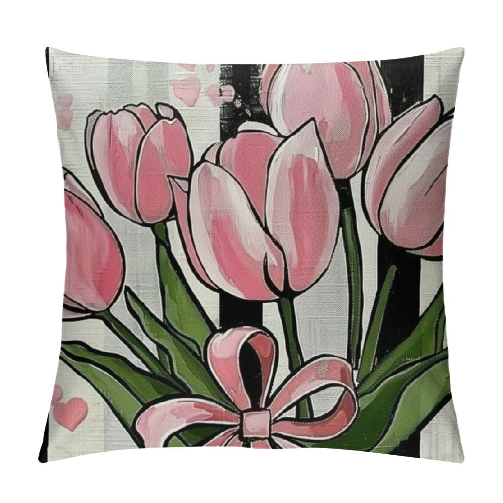 PHYHOO Spring Pillow Cover Pink Flower Car Spring Throw Pillow Covers ...