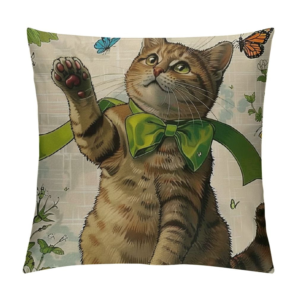 PHYHOO Spring Pillow Covers Cat Butterfly Throw Pillowcase Blue Home ...