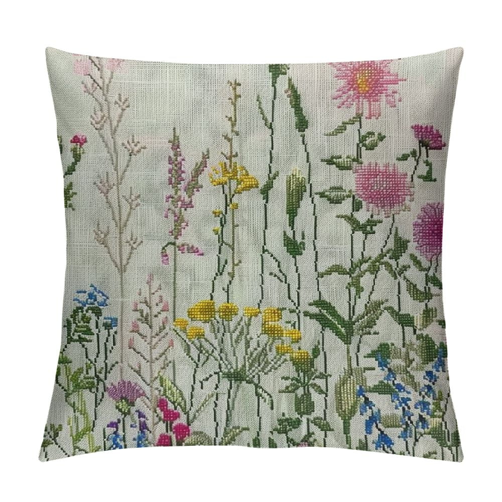 PHYHOO Spring Pillow Covers , Farmhouse Wildflower Green Throw Pillow ...