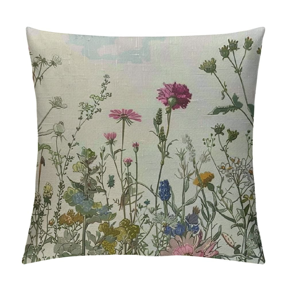 PHYHOO Spring Pillow Covers , Farmhouse Wildflower Green Throw Pillow ...