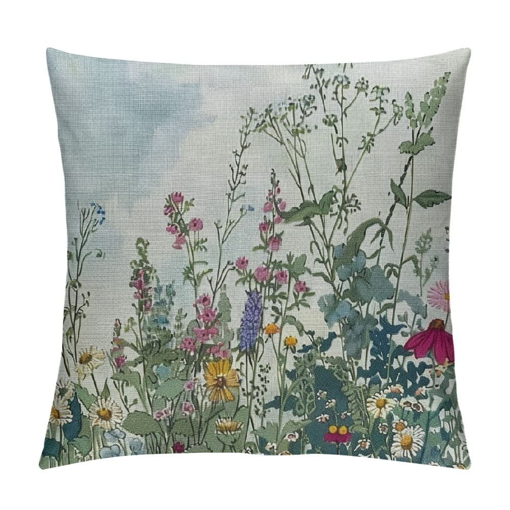 PHYHOO Spring Pillow Covers , Farmhouse Wildflower Green Throw Pillow ...
