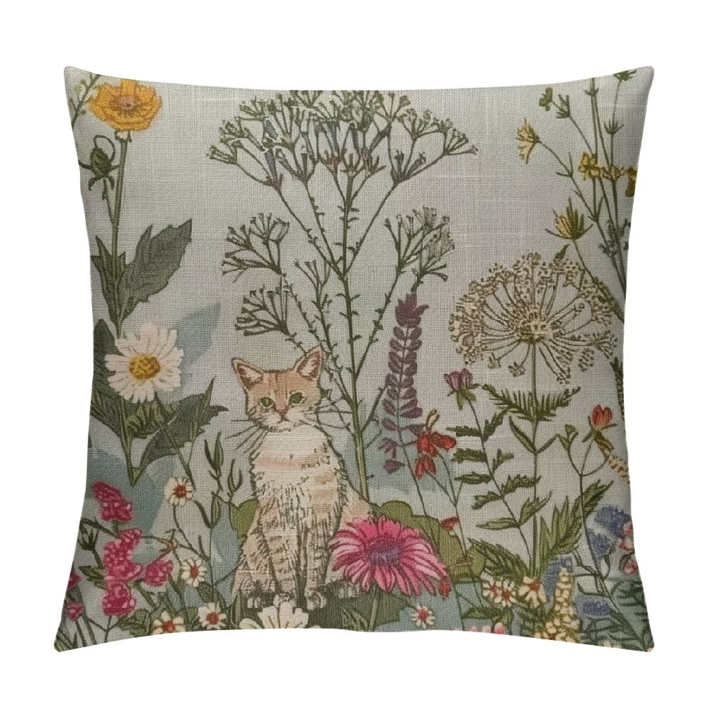 PHYHOO Spring Pillow Covers, Farmhouse Wildflower Green Throw Pillow ...