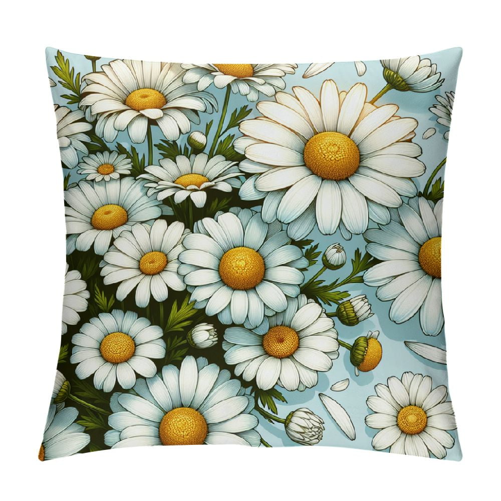 PHYHOO Spring Pillow Covers, Floral Daisy Striped Farmhouse Decorative ...