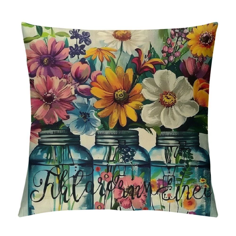 PHYHOO Spring Pillow Covers Flowers Floral Throw Pillowcase Spring is ...