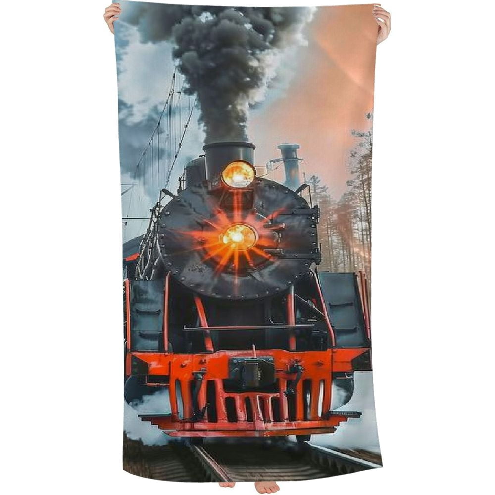PHYHOO Steam Locomotive Train Microfiber Beach Towel, Train Blue Sky ...