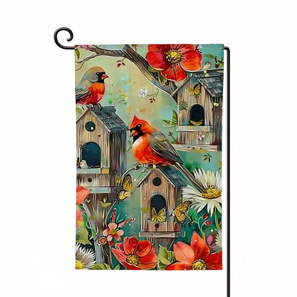 PHYHOO Summer Cardinal Garden Flags, Summer Red Birds Flowers Welcome ...