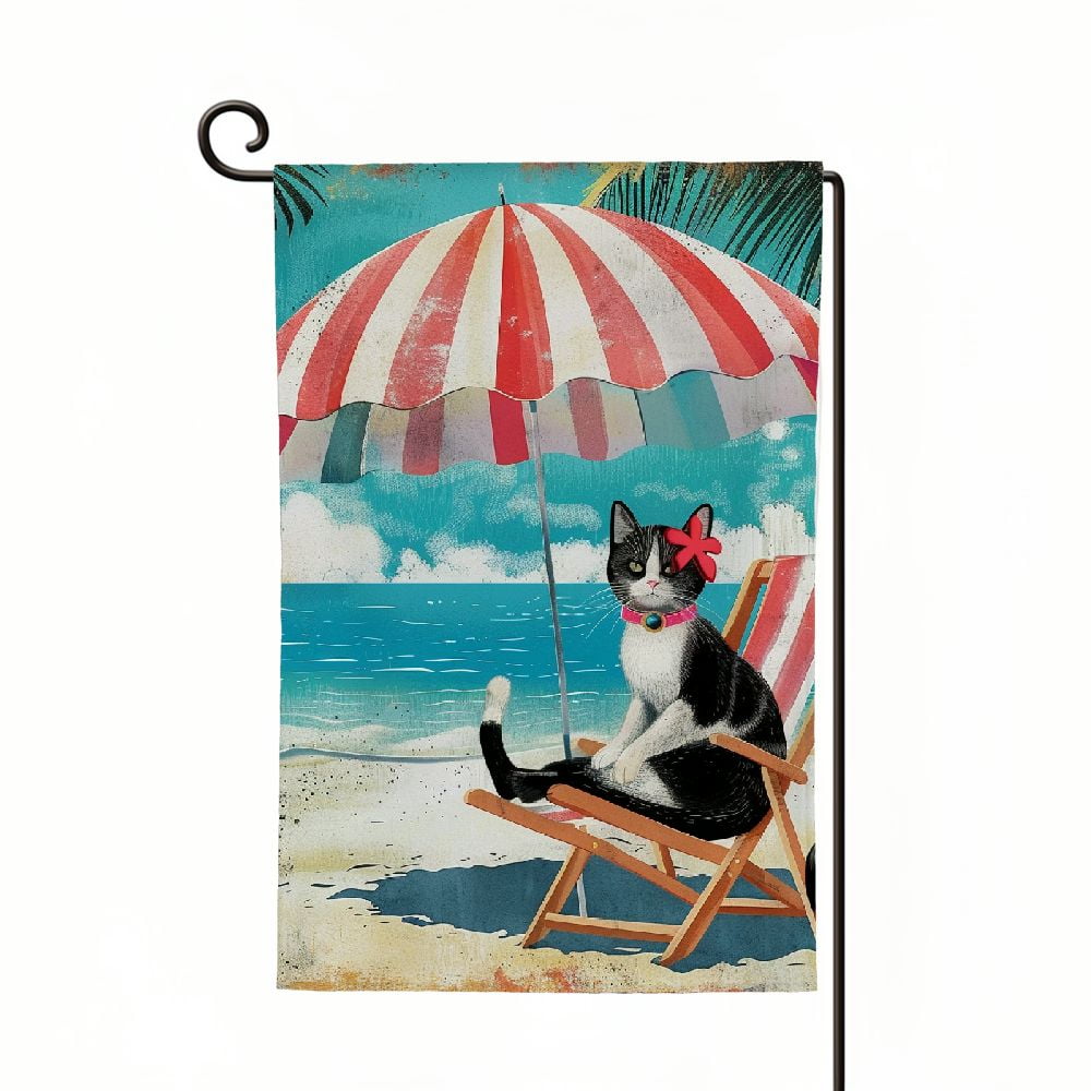 PHYHOO Summer Cat Garden Flag Beach Garden Flag Double Sided Vertical ...
