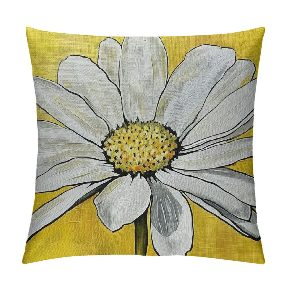PHYHOO Summer Daisy Floral Pillow Covers White Petal Flower Decorative ...