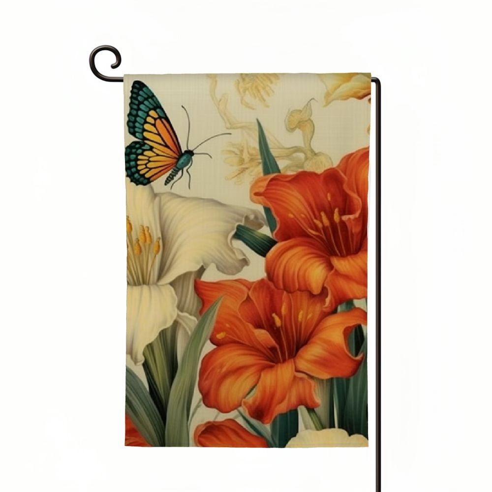 PHYHOO Summer Garden Flags,Double Sided Burlap, Lily and Butterfly ...