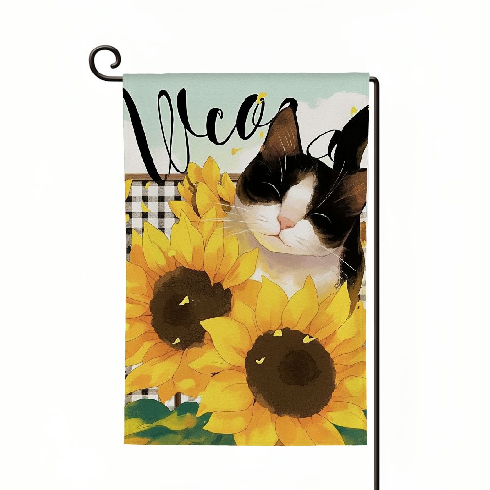 PHYHOO Summer Sunflower Cat Garden Flag Funny Garden Flags Double Sided ...