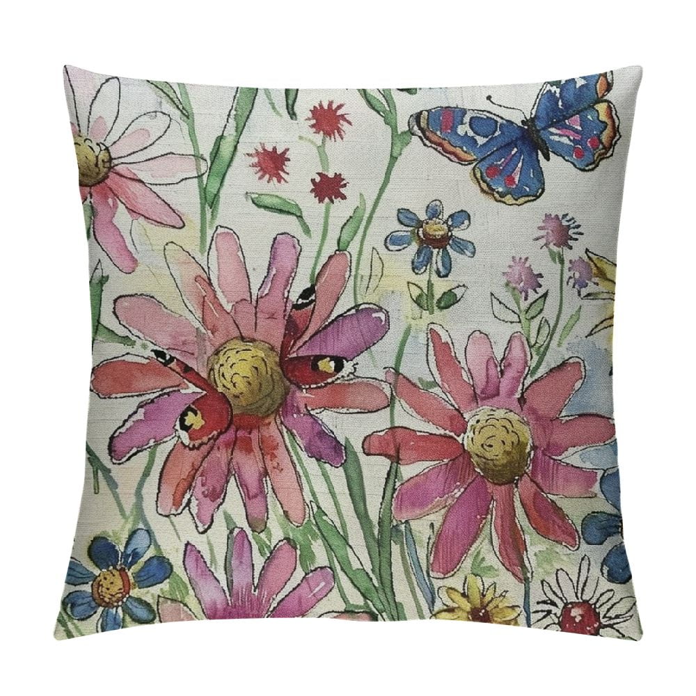 PHYHOO Throw Pillow Covers Decorative Summer Spring Pillow Covers Linen ...