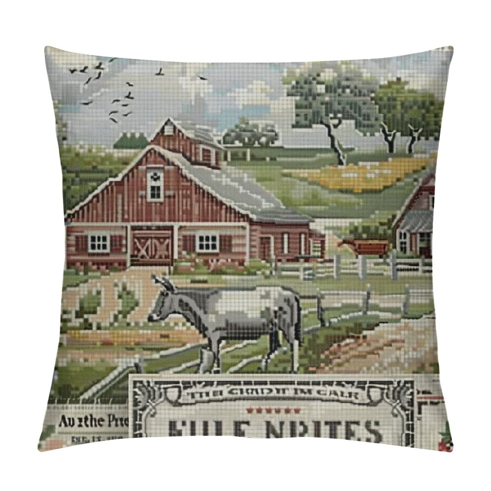 PHYHOO Vintage Farmhouse Animal Pillow Covers Retro Farmer's Market ...