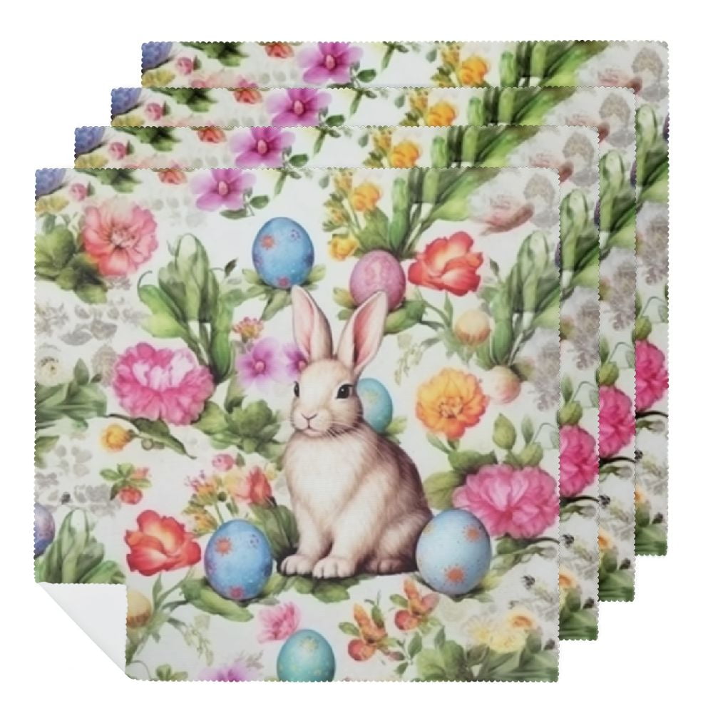 PHYHOO Watercolor Easter Bunny Cloth Napkins Soft Egg and Flowers ...