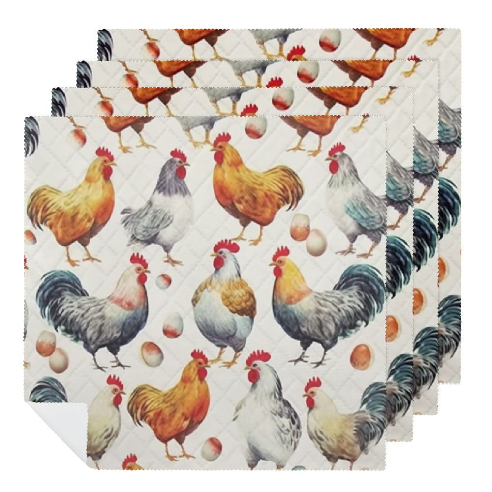 PHYHOO Watercolor Farm Cloth Napkins Hen Rooster Fowl Farmhouse Chicken ...