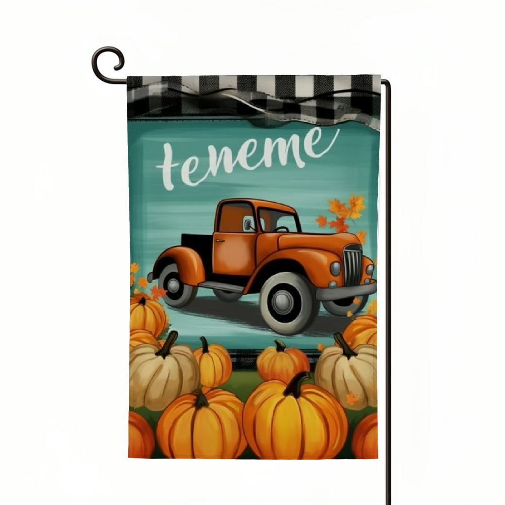 PHYHOO Welcome Garden Flags Fall Blue Truck with Pumpkins Yard Flag ...