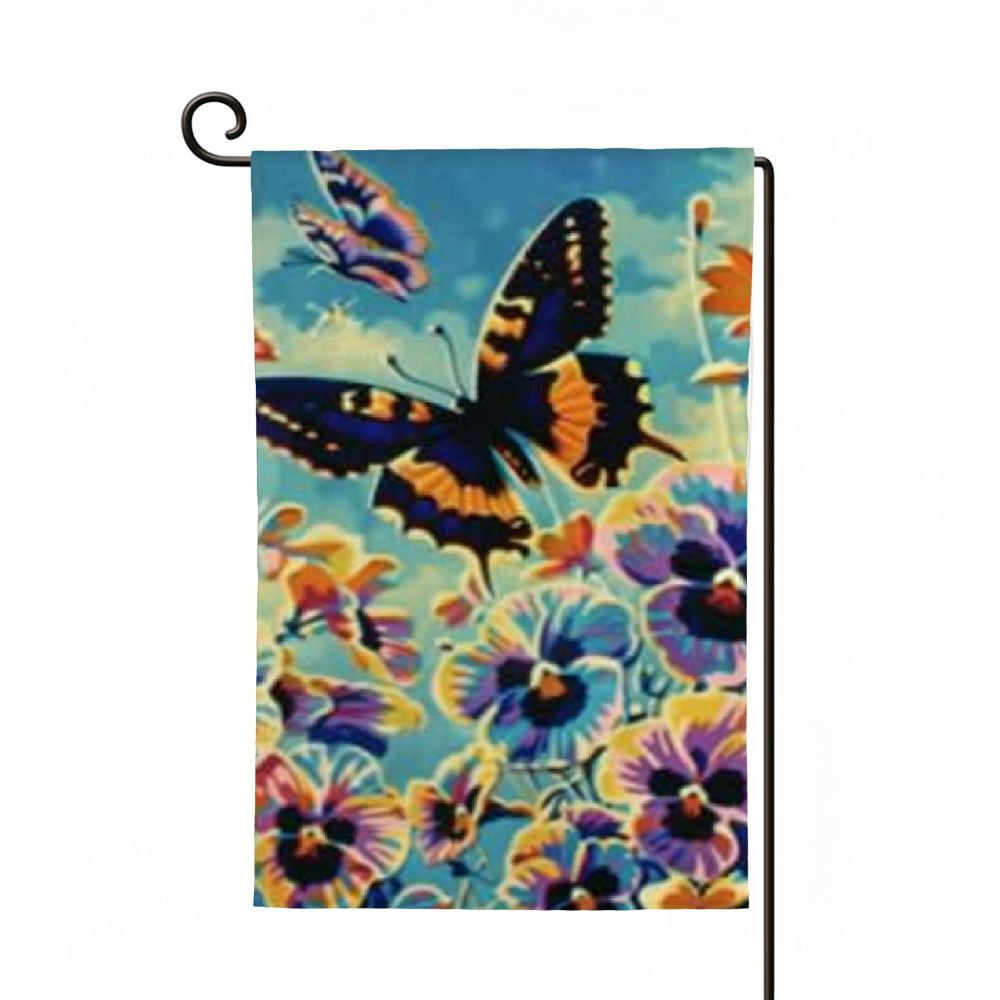 PHYHOO Welcome Garden Flags, Pansy Flower and Butterfly Garden Flag ...