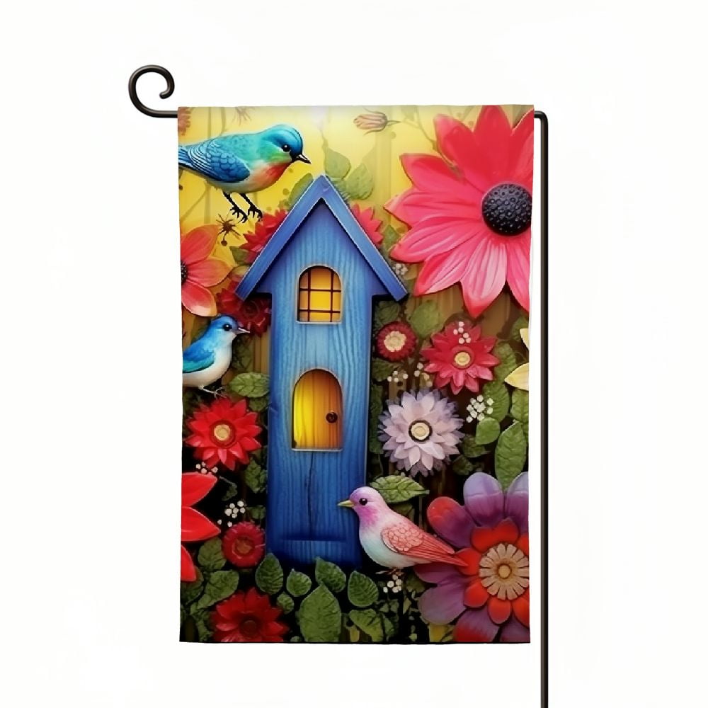 PHYHOO Welcome Lighted Garden Flag Birds House Garden Flags Double ...