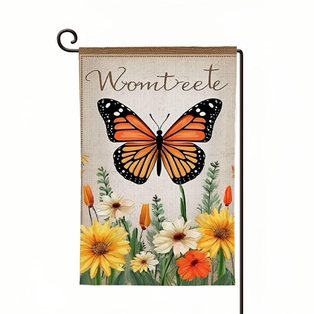 PHYHOO Welcome Monarch Butterfly Garden Flag Butterfly lovers Burlap ...