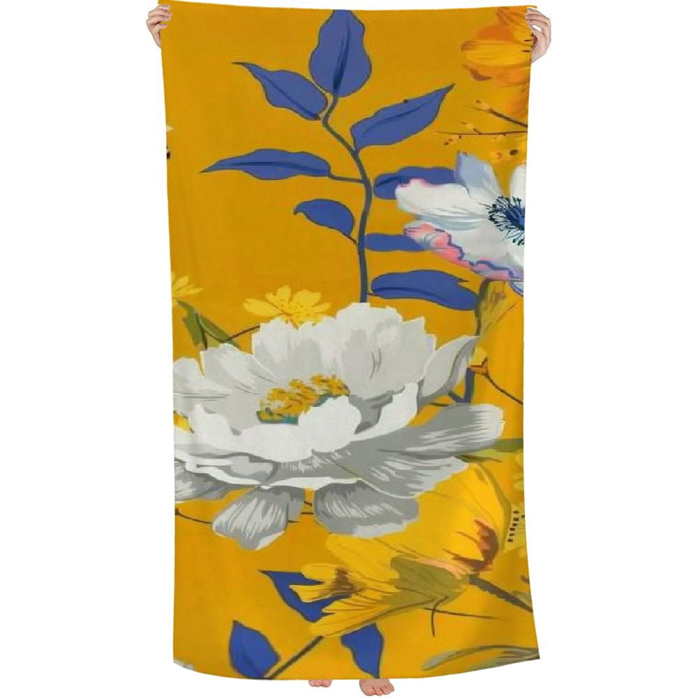 PHYHOO Yellow Flower Beach Towel Oversized Microfiber Sand Free Beach ...
