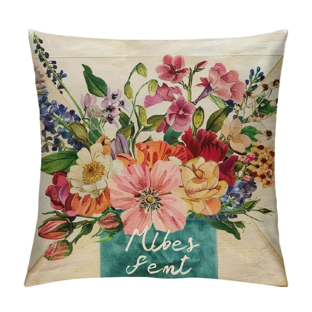 PHYHOO Watercolor Peony Flower Pillow Cover Bloom Floral Spring ...