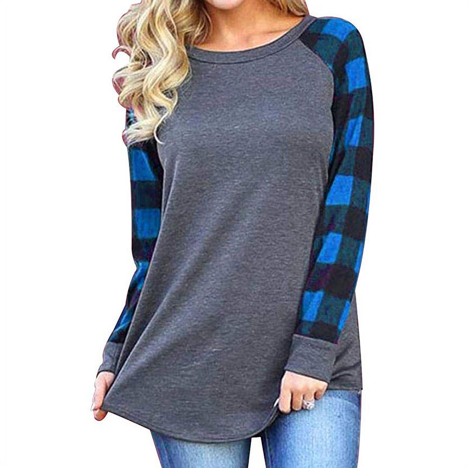 PHYNIER Women's Casual Color Block Long Sleeve Pullover Blouse with ...