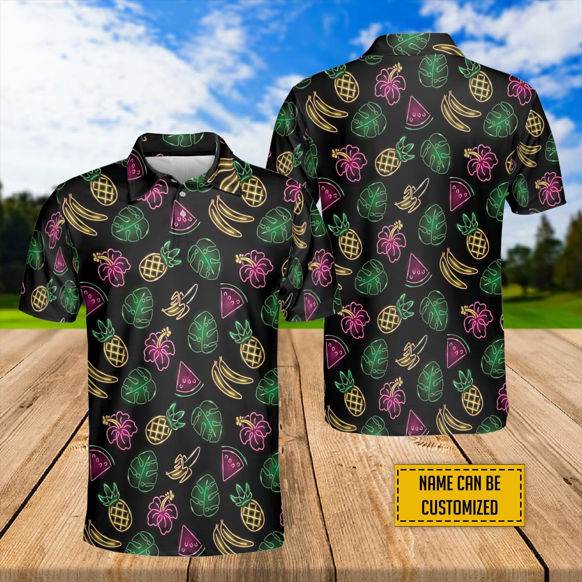 PHYSHOP - Customized Name Banana Pizza Hibiscus Tropical Neon Polo ...