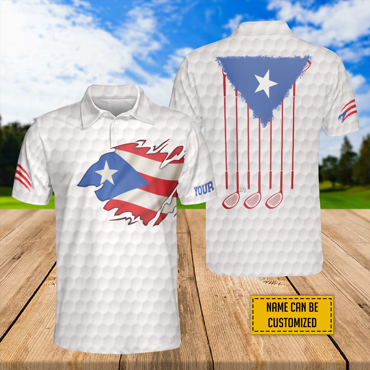 PHYSHOP - Golf Puerto Rico Flag Polo Shirt, Simple Golfing Shirt For ...