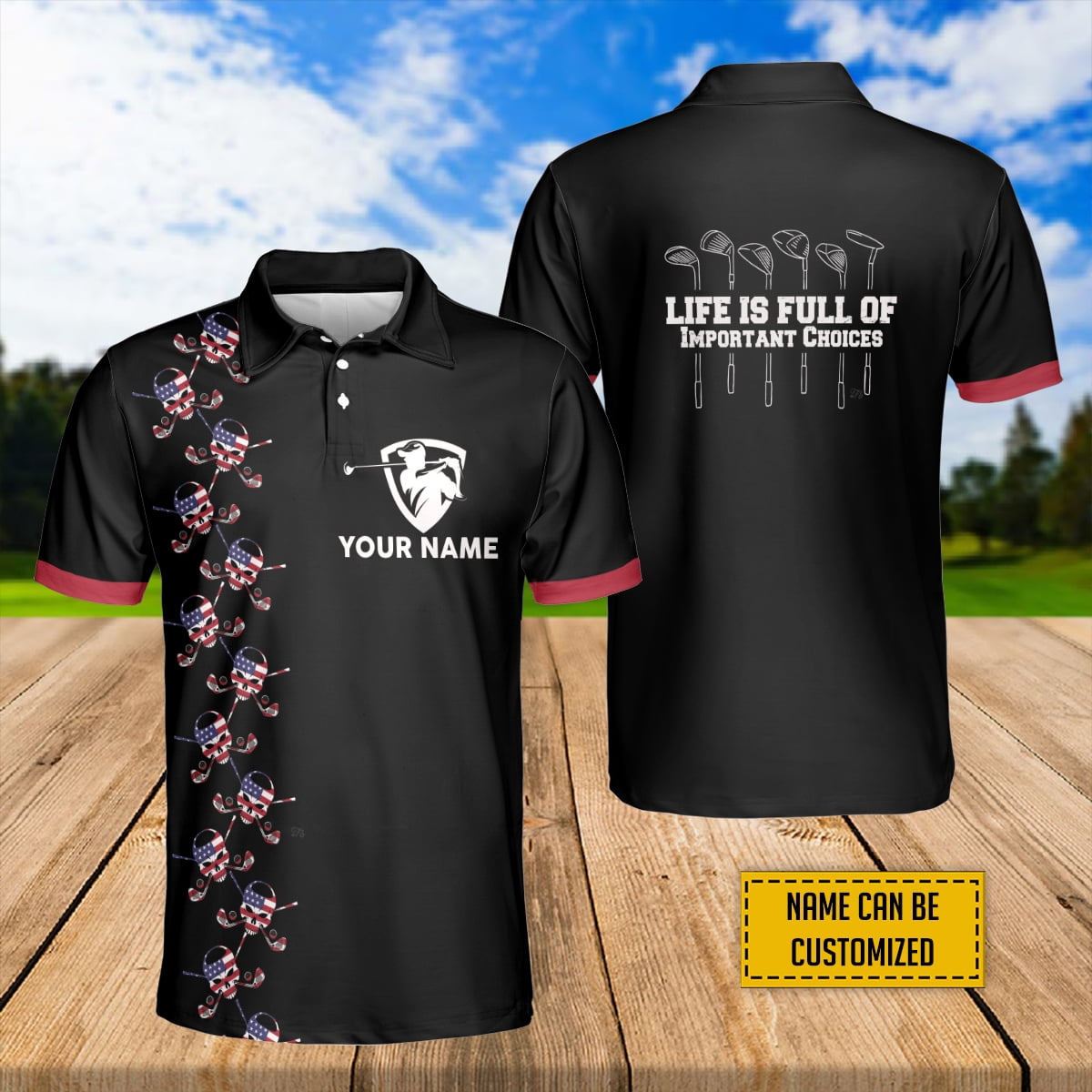 PHYSHOP - Personalized Polo Shirts Black Polo Golf Polo Shirt Skull ...