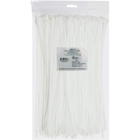 PHYSUN-12 Inch Nylon Cable Tie Multipurpose Zip Ties, White (500 Pack ...