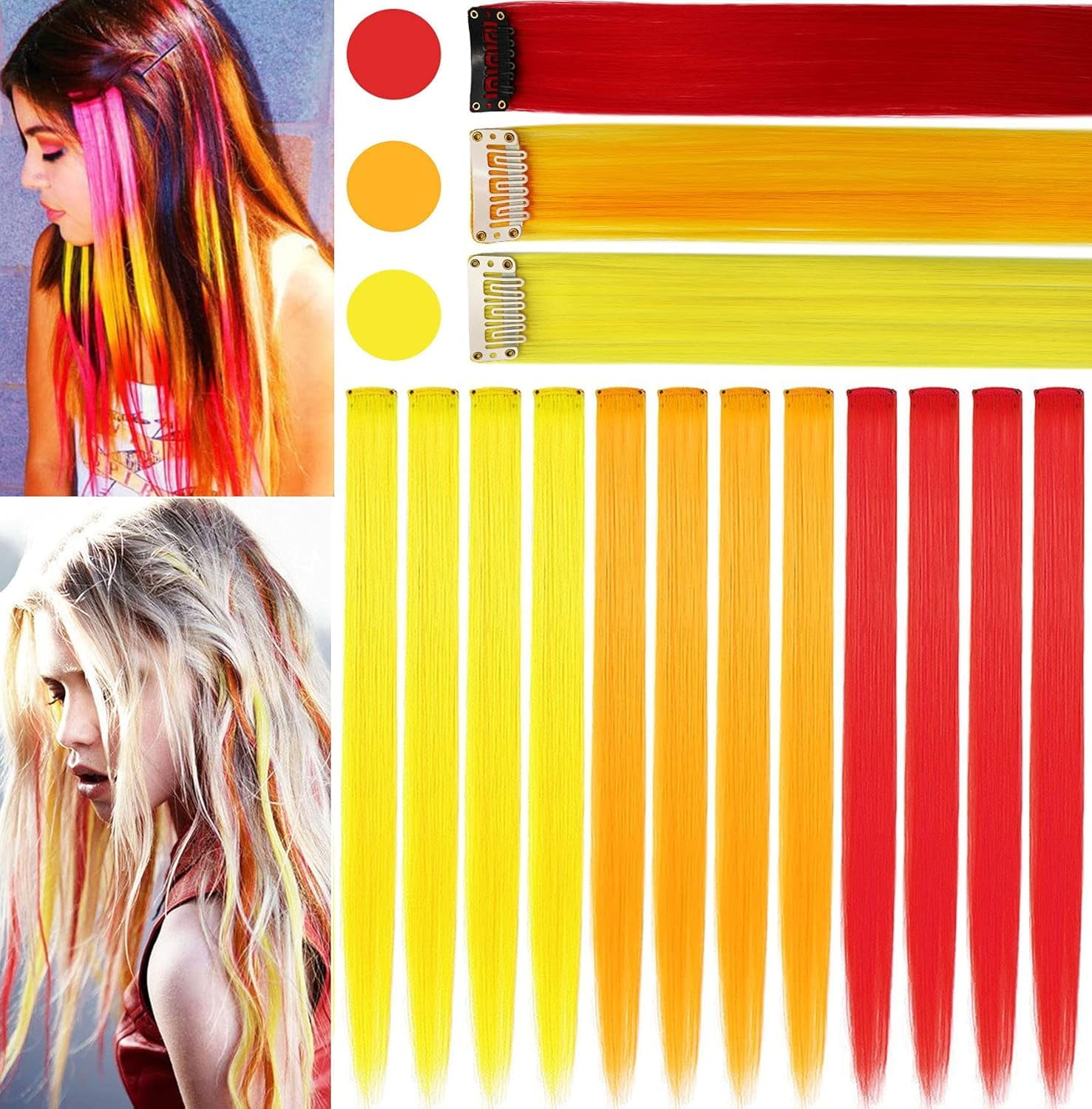 PHYSUN-12 PCS Colored Hair Extensions, Multi-colors Hairpieces Party ...