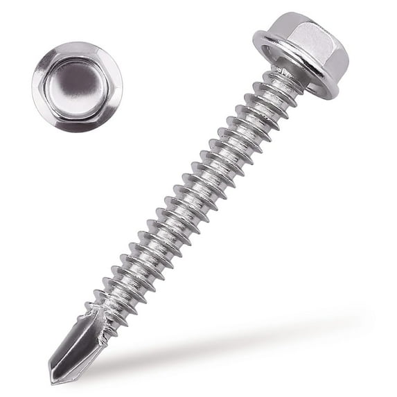 PHYSUN-#12 x 2 (50 pcs) Hex Washer Head Self Drilling Screws, 410 ...