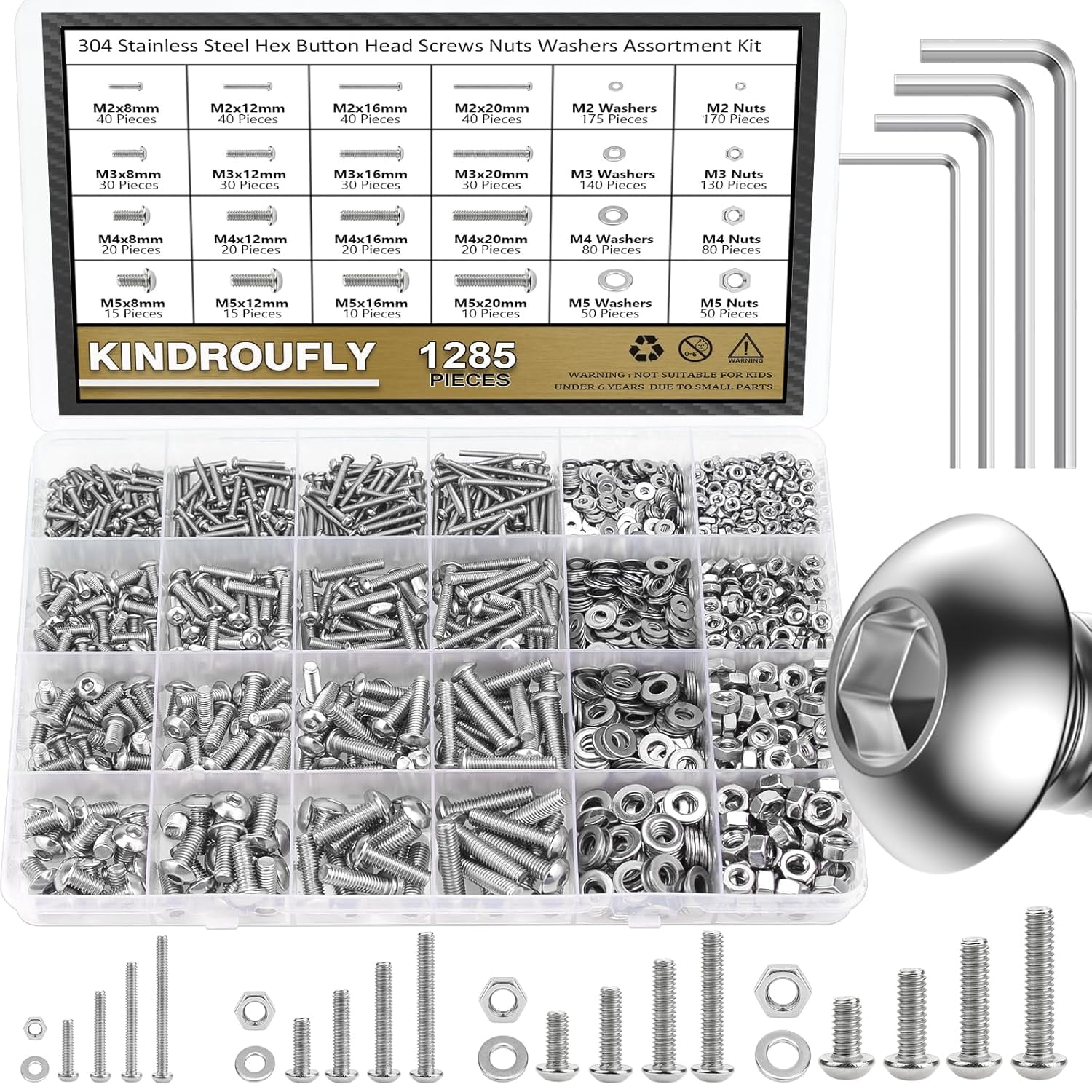 PHYSUN-1285 Pieces M2 M3 M4 M5 Screws Nuts Washers Assortment Kit ...