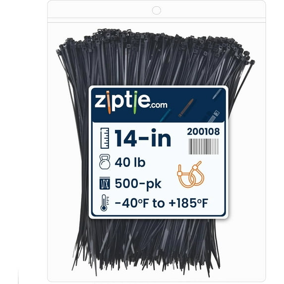 PHYSUN-14-inch Black Multi-Purpose Zip Tie, 40-lb Tensile Strength, UL ...