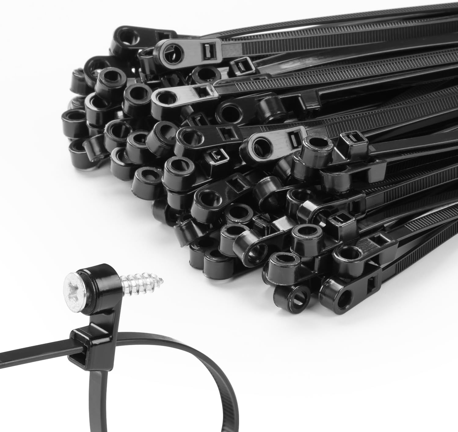 PHYSUN-200 PCS 12 inch Black Zip Ties with Screw Hole 75lbs Mountable ...