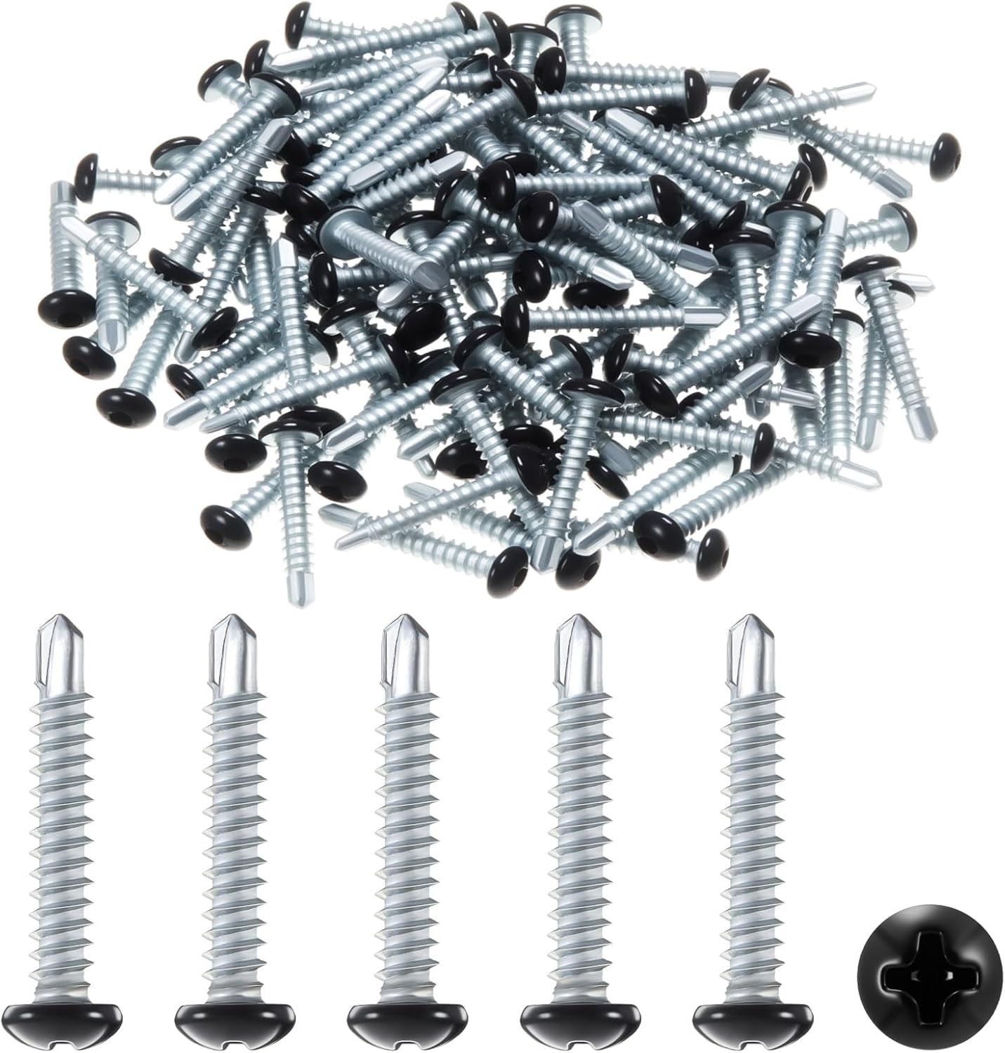 PHYSUN-200 Pcs RV Screws Black Pan Head 8 x 1 Self Tapping Sheet Metal ...