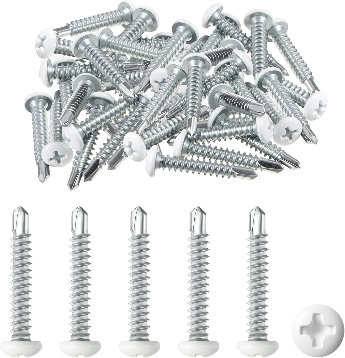 PHYSUN-200 Pcs RV Screws White Pan Head 8 x 1 Self Tapping Sheet Metal ...