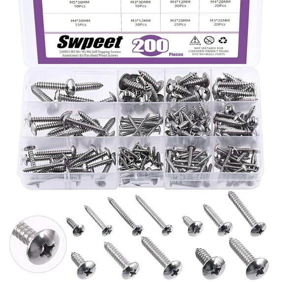 PHYSUN-200Pcs #6#8#10#12 304 Stainless Steel Phillips Truss Head Self ...