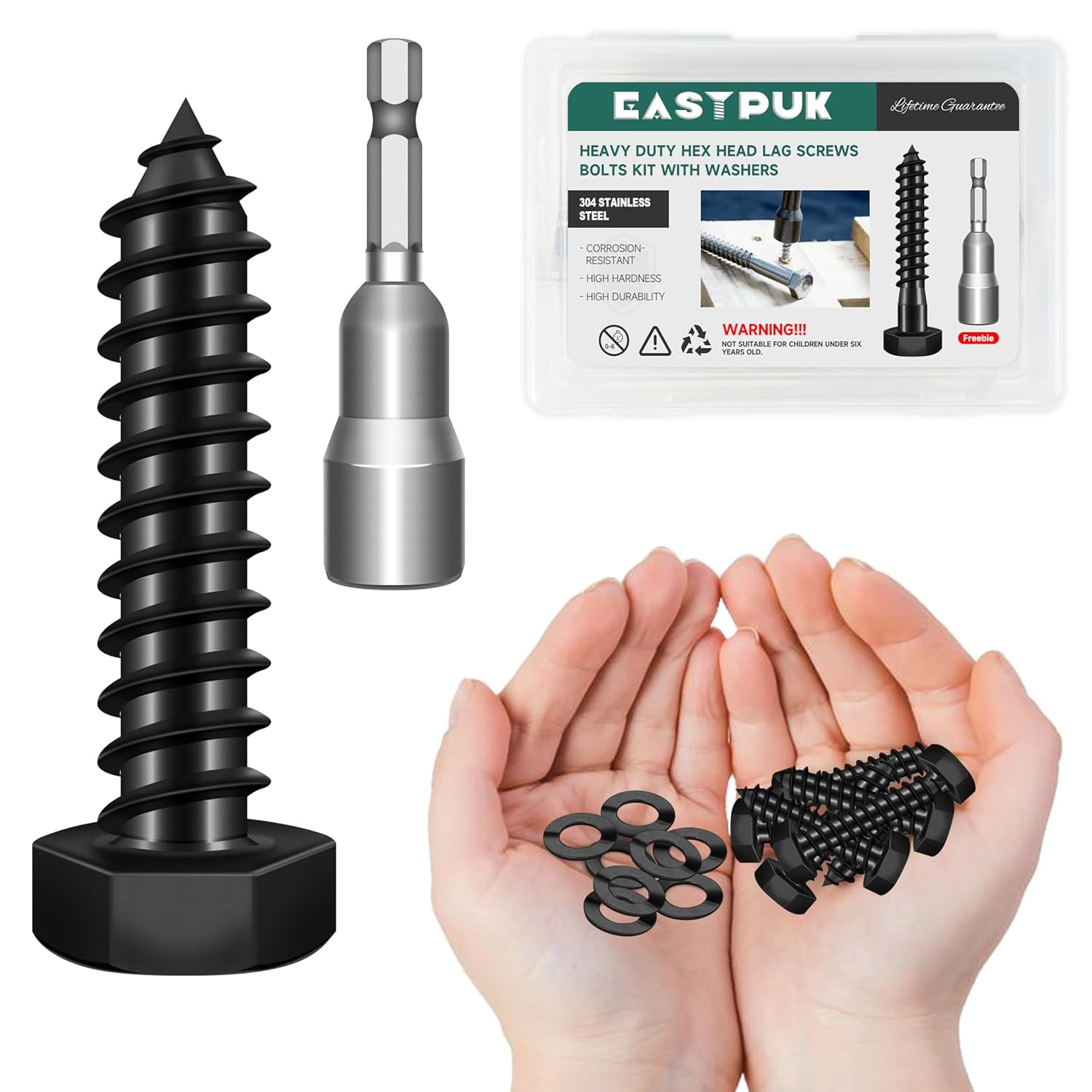 PHYSUN-(20Sets) 5/16" x 1-1/4" Hex Head Lag Screws, Heavy Duty Lag ...