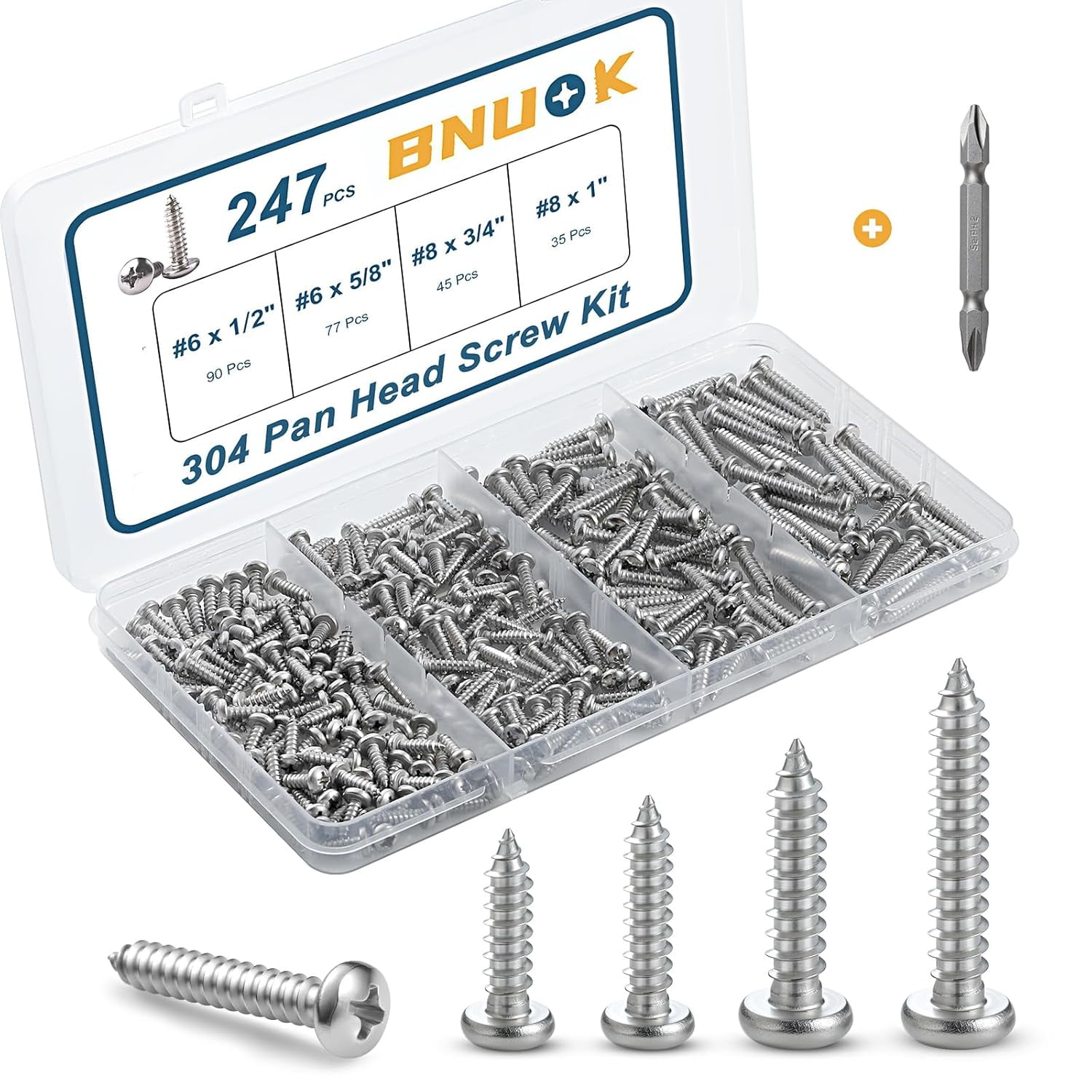 PHYSUN-247Pcs Pan Head Wood Screws Assortment Kit, #6#8 Stainless Steel ...
