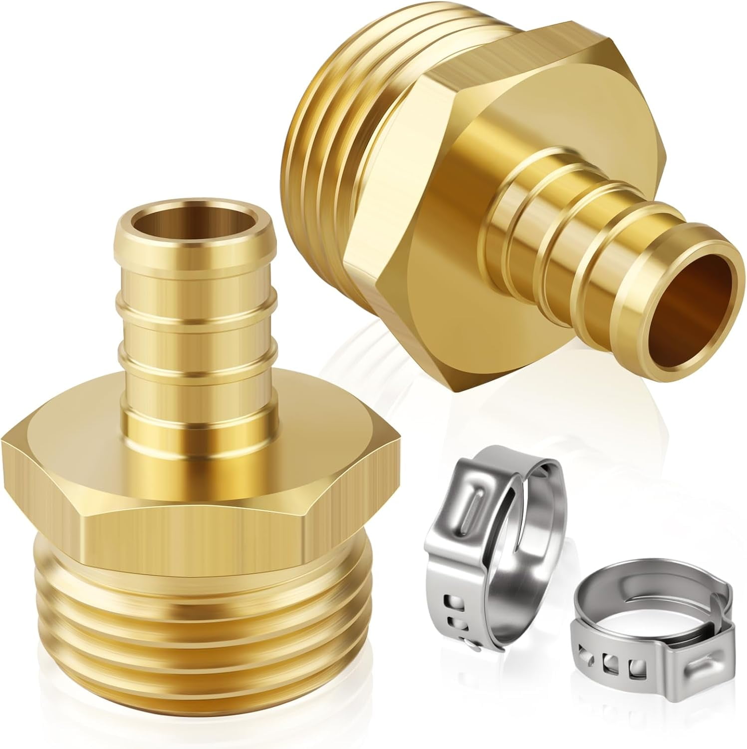 PHYSUN-2PCS Heavy Duty Brass Garden Hose Adapter 1/2" PEX Barb x 3/4 ...