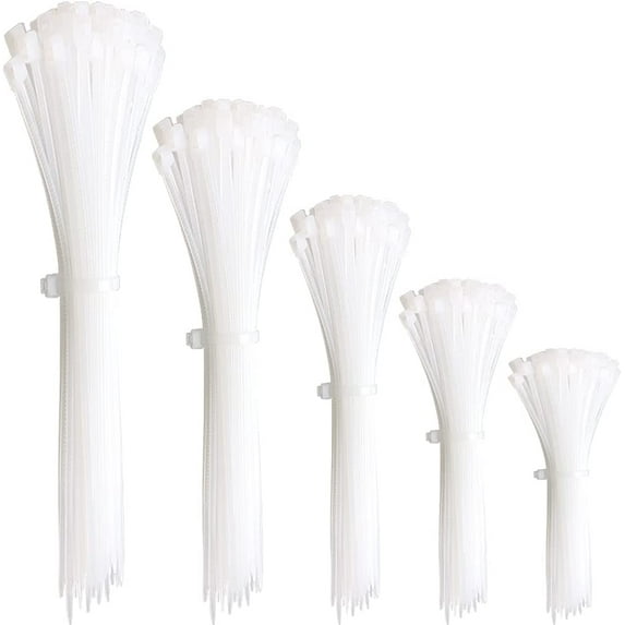 PHYSUN-300pcs White Zip Ties Assorted Sizes 4/6/8/10/12 Inch Clear ...