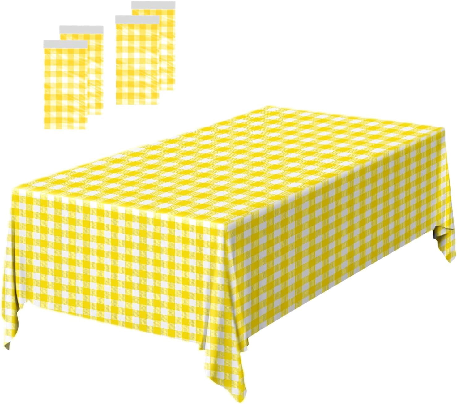 PHYSUN-4 Pack Yellow Gingham Tablecloth 54 × 108 Inch Yellow and White ...